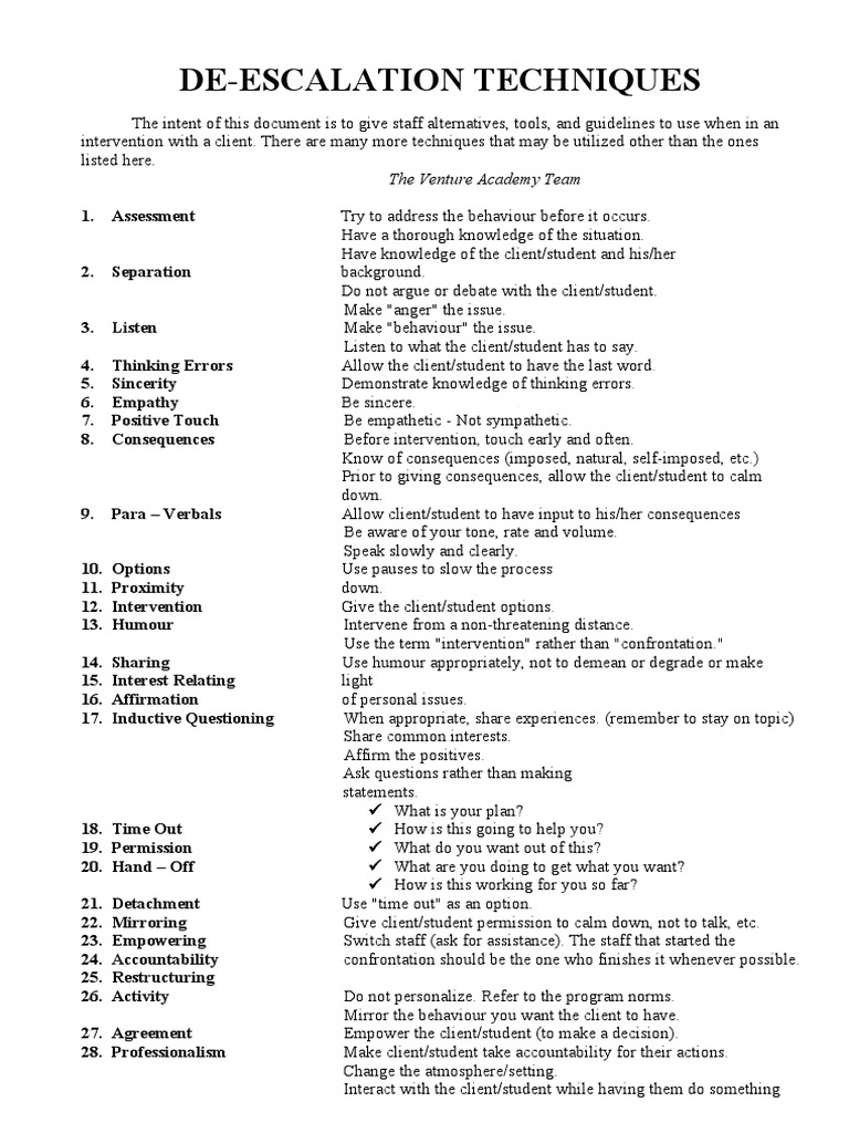 DE Escalation Techniques: The Venture Academy Team | PDF | Empathy ...