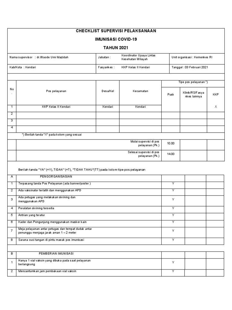 Checklist Supervisi Monev | PDF