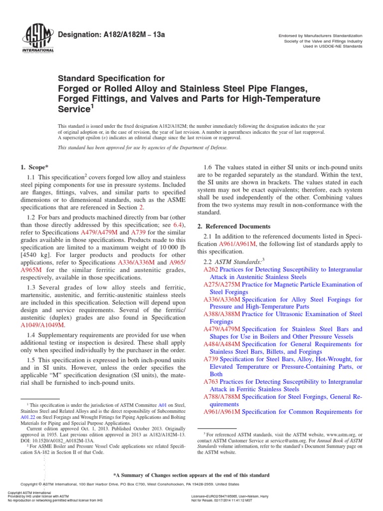 ASTM A182-A182M 13a | PDF | Annealing (Metallurgy) | Steel