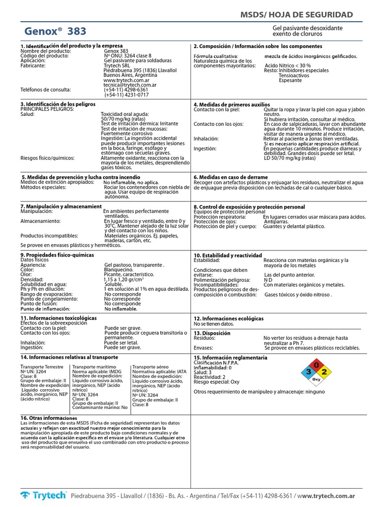 MSDS Genox 383 | PDF | El plastico | Agua