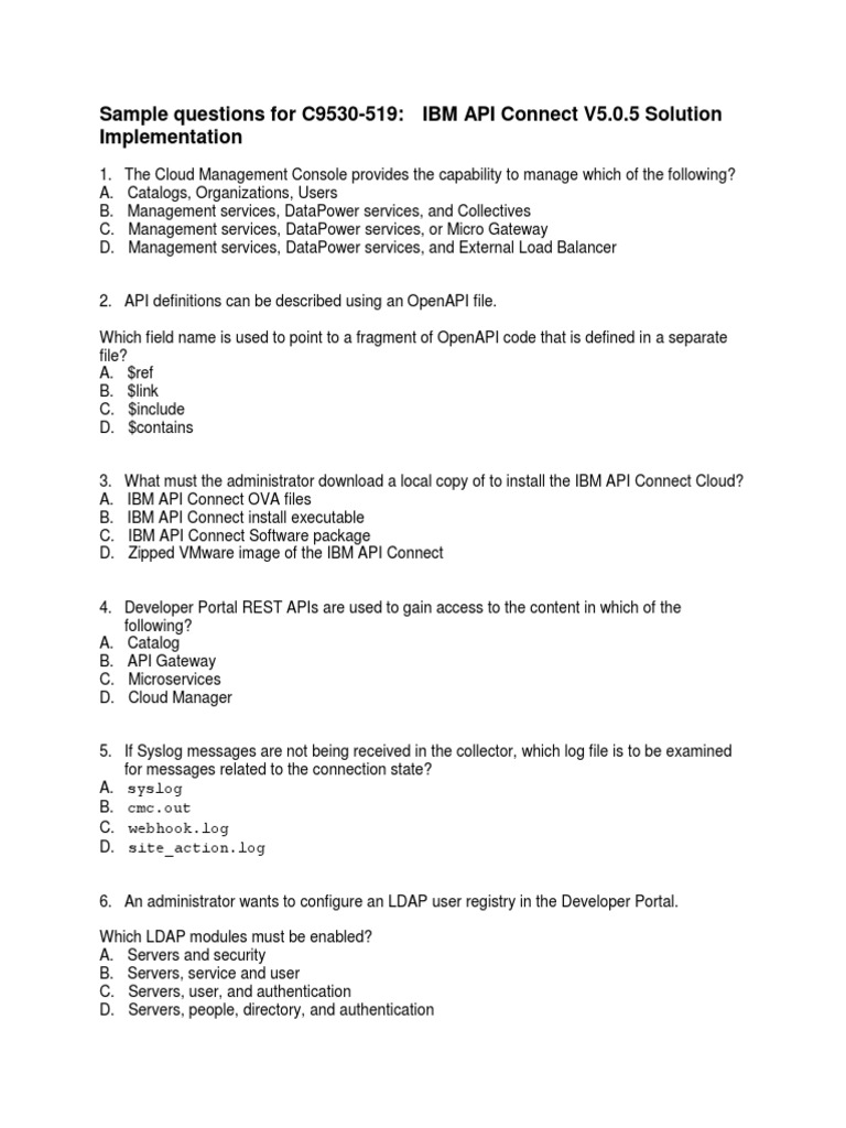 Sample Questions For C9530-519: IBM API Connect V5.0.5 Solution ...