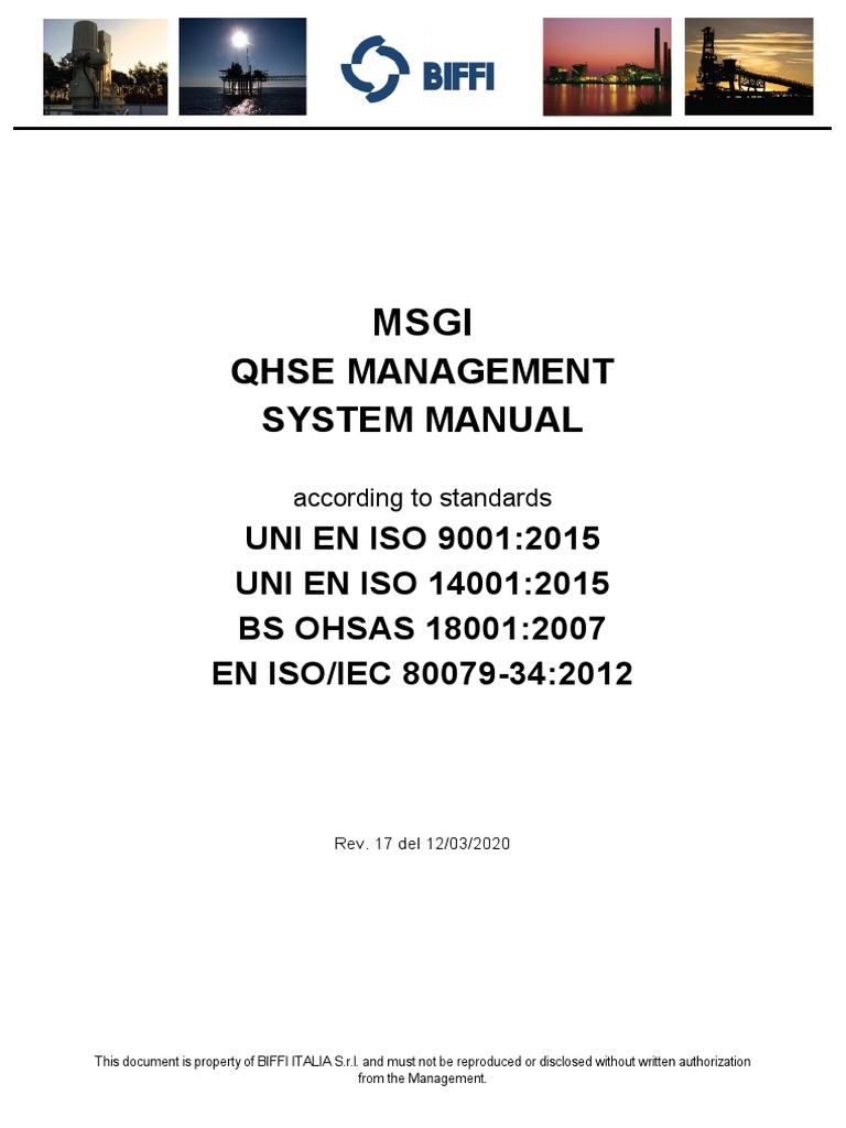 Qhse Management System Manual: UNI EN ISO 9001:2015 UNI EN ISO 14001: ...