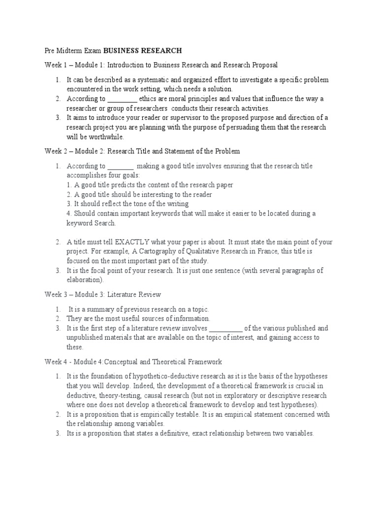 Cabanlit - Pre Midterm Exam Business Research. | PDF | Sampling (Statistics) | Hypothesis