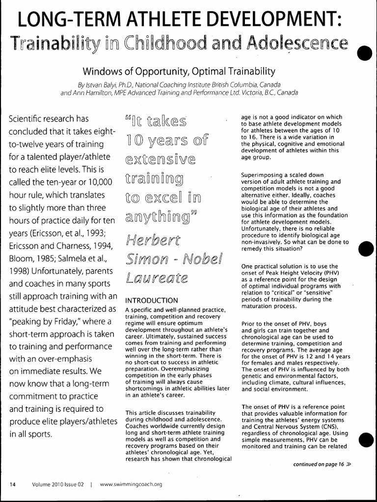 Long Term Athlete Development, Trainability in Childhood - I Balyi ...