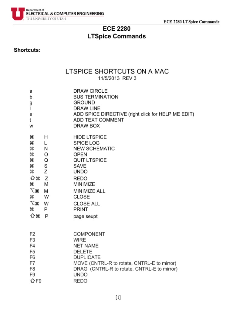 Ece 2280 Ltspice Commands: Shortcuts | PDF | Electronics | Computer Science
