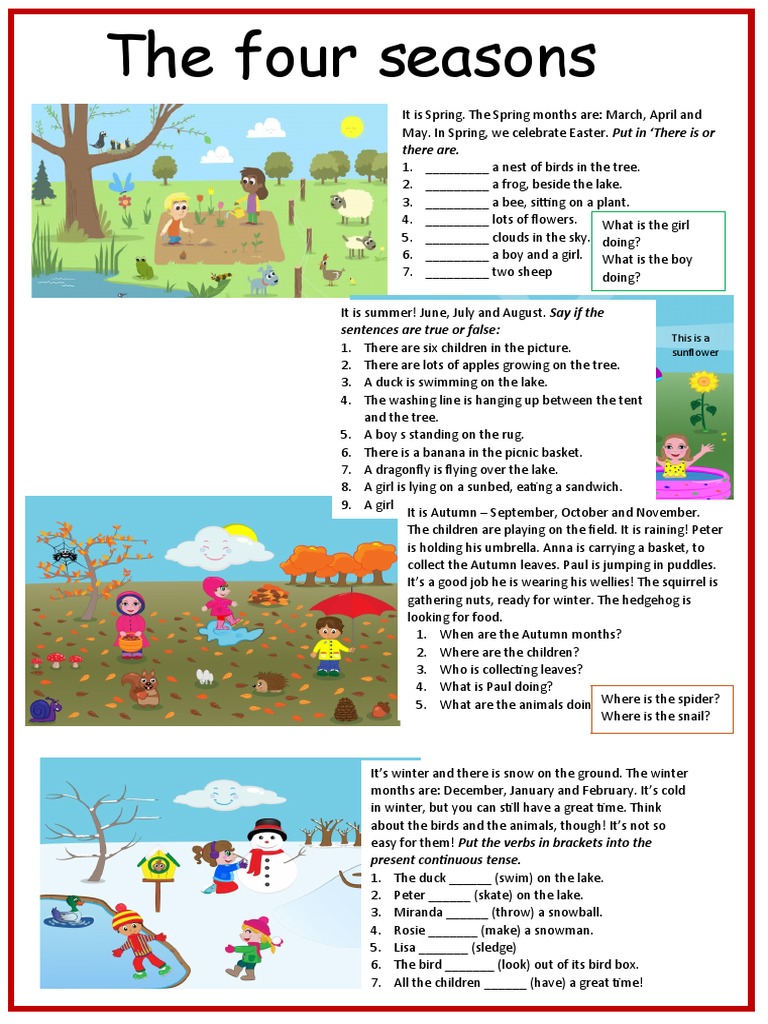 The Four Seasons Picture Description Exercises - 121924 | PDF | Grammar ...
