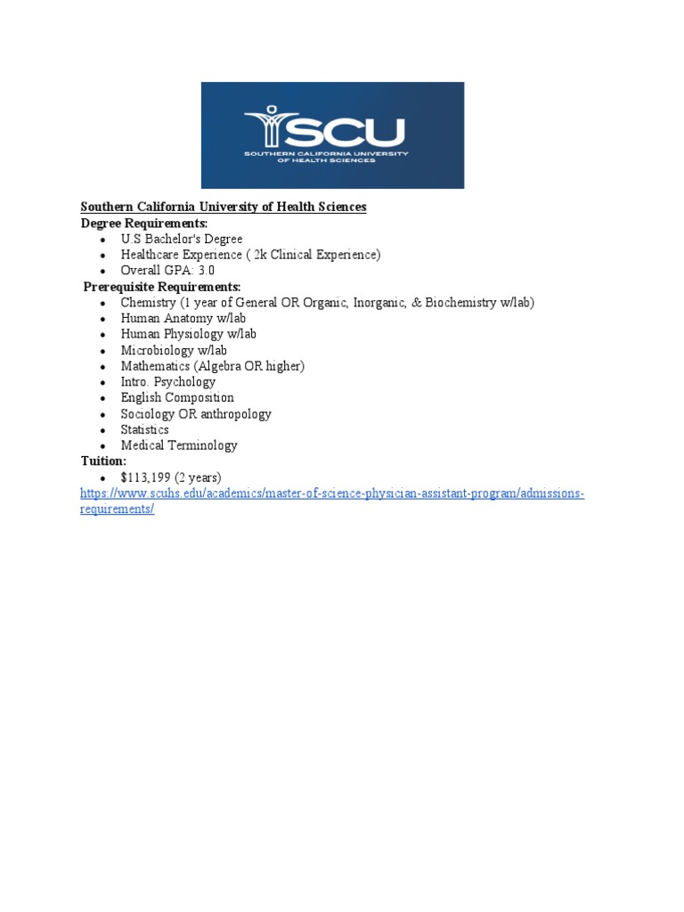 Southern California University of Health Sciences Degree Requirements | PDF