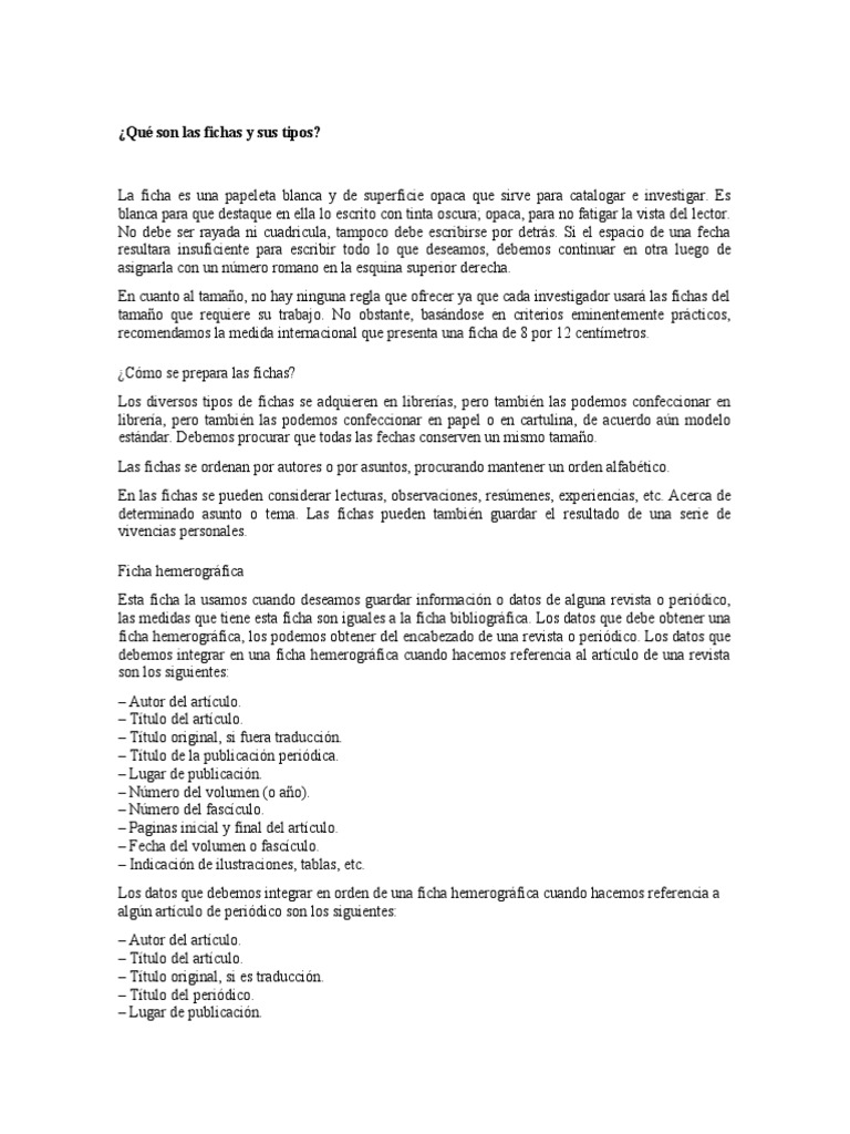 Qué Son Las Fichas y Sus Tipos | PDF | Bibliografía | Comunicación escrita