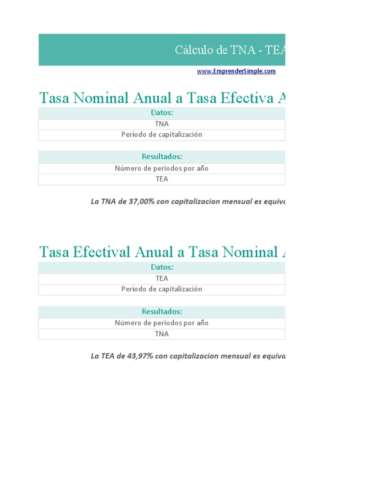 Emprender Simple - Planilla TNA A TEA | PDF