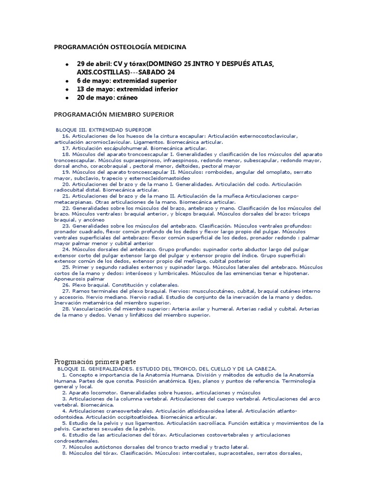 Programación Anato | PDF | Sistema musculoesquelético | Anatomía humana