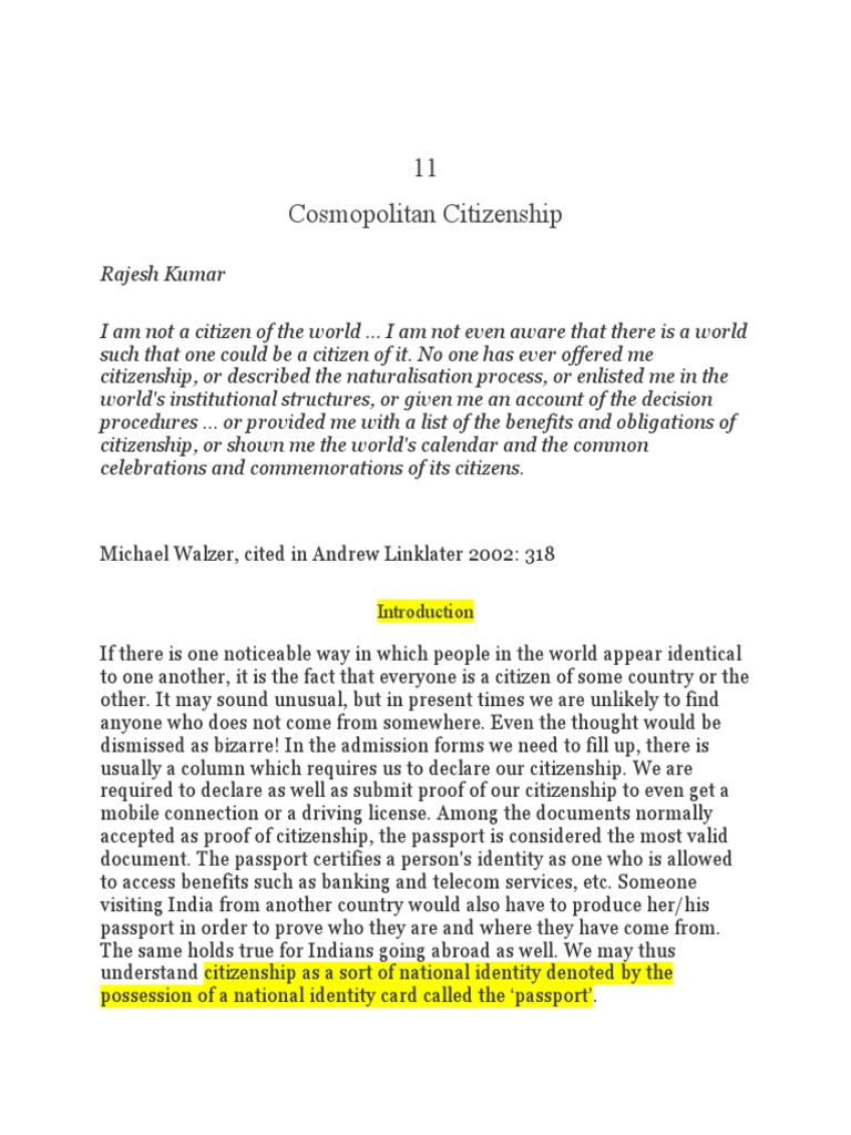 Cosmopolitan | PDF | Cosmopolitanism | Citizenship