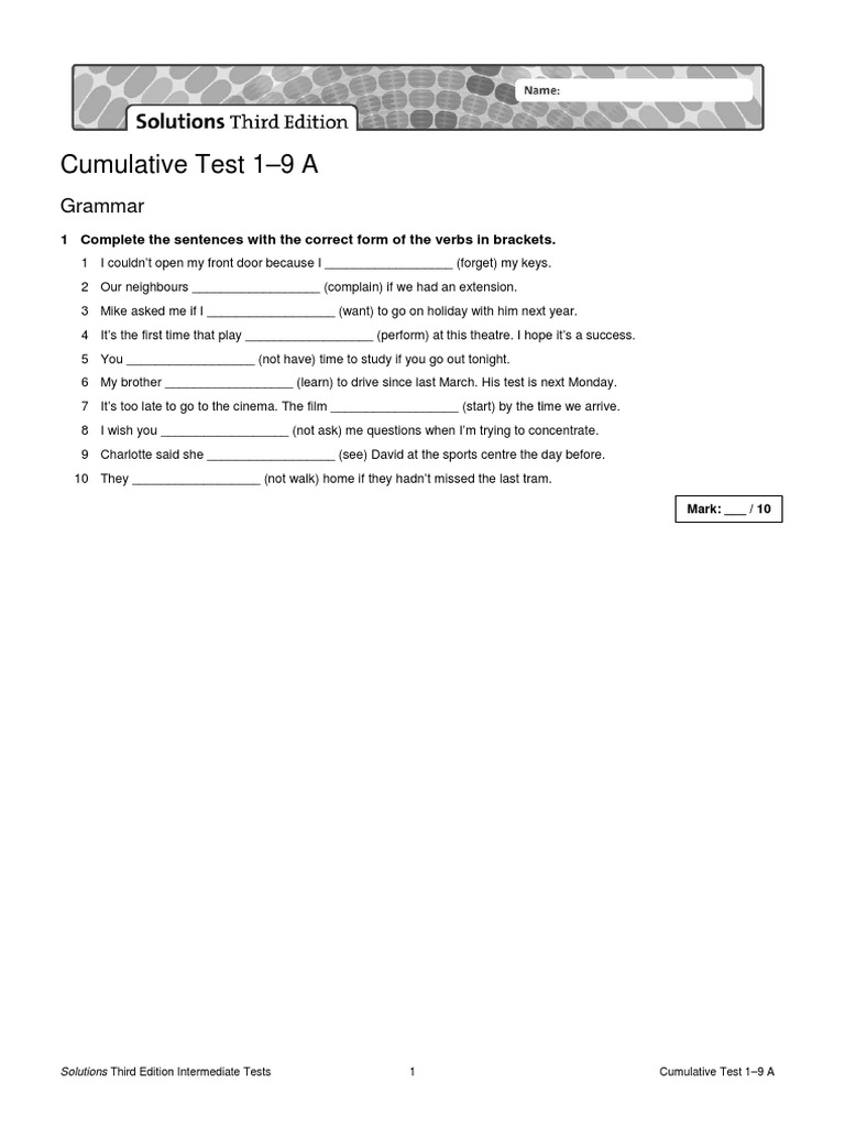 Cumulative Test 1-9 A Solutions | PDF