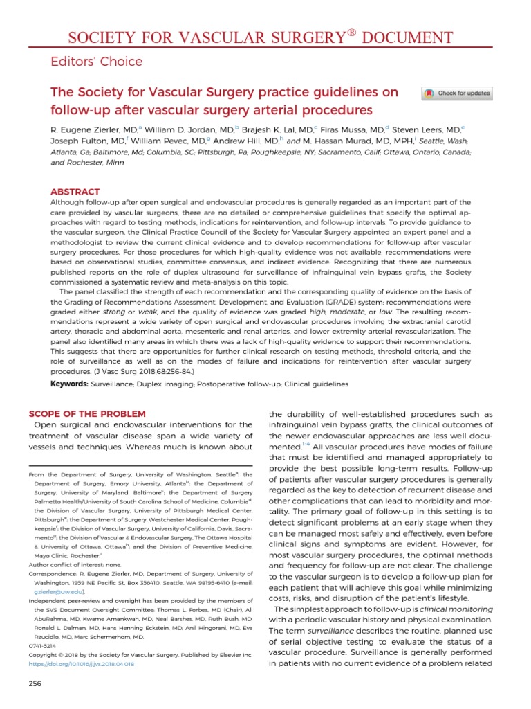 The Society For Vascular Surgery Practice Guidelines On Follow-Up After ...