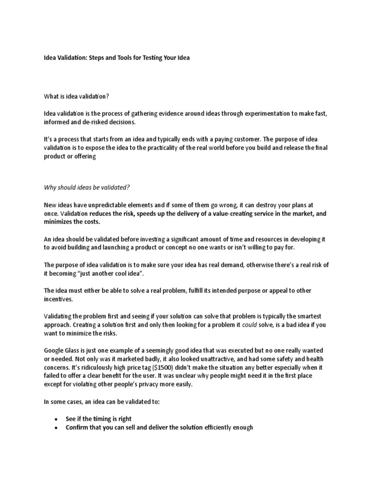 Steps for Effective Idea Validation | PDF | Business Model | Experiment