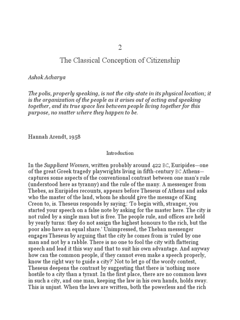 The Classical Conception of Citizenship: An Analysis of Citizenship in ...