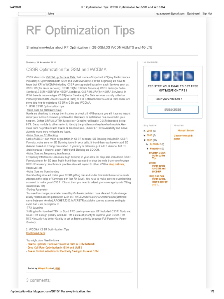 RF Optimization Tips - CSSR Optimization For GSM and WCDMA | PDF | High ...