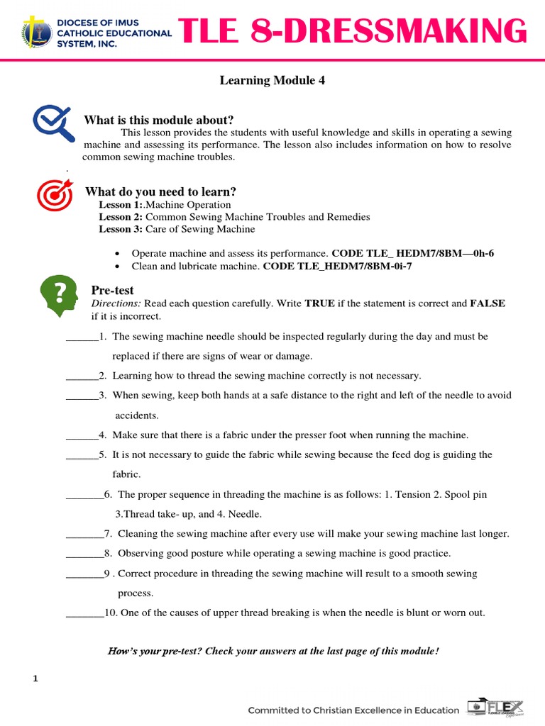 Module 4 - Dressmaking 8 Revised | PDF | Sewing Machine | Sewing