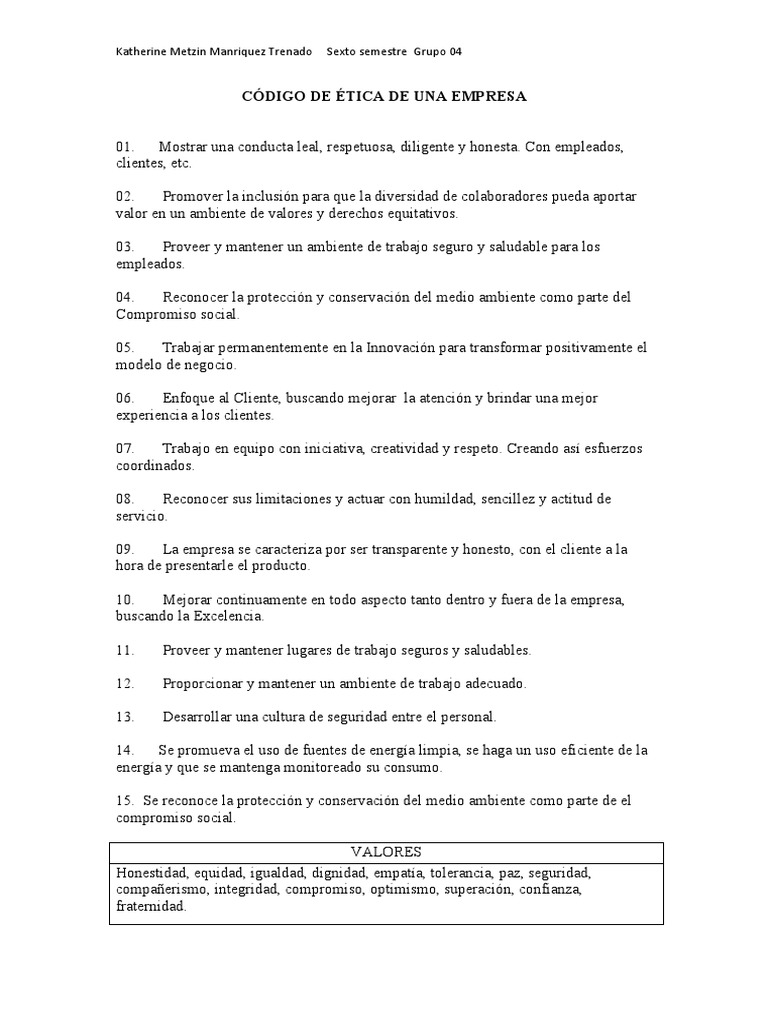 Código de Ética de Una Empresa | PDF