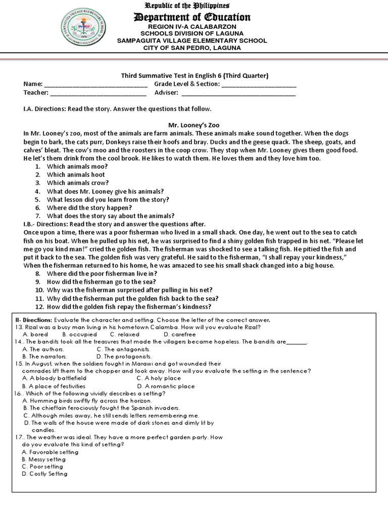 Third Quarter English Summative Test 6 | PDF | Art