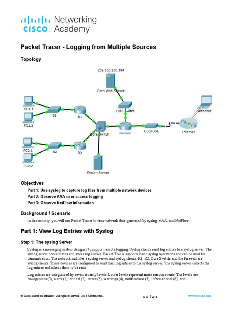 11.2.3.11 Packet Tracer - Logging From Multiple Instructions | PDF ...