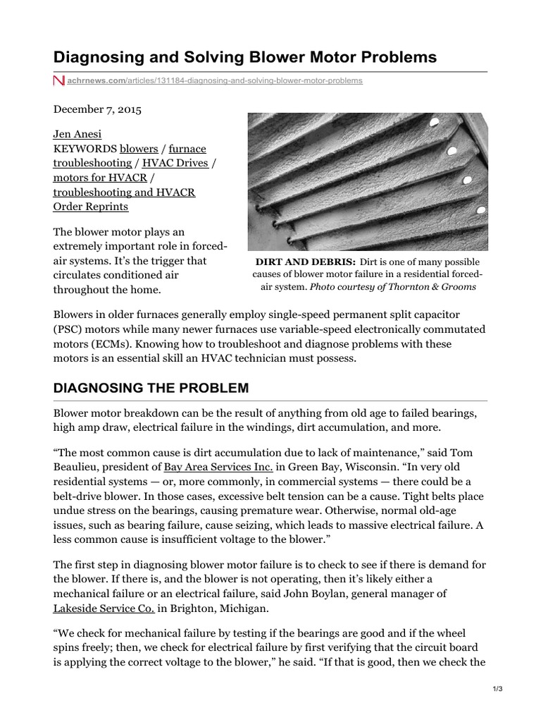 Blower Motor Troubleshooting | PDF | Furnace | Belt (Mechanical)