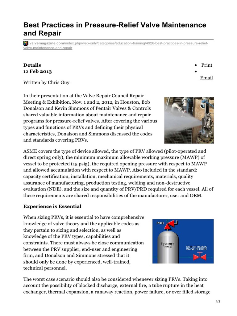 Best Practices for Maintaining and Repairing Pressure-Relief Valves ...