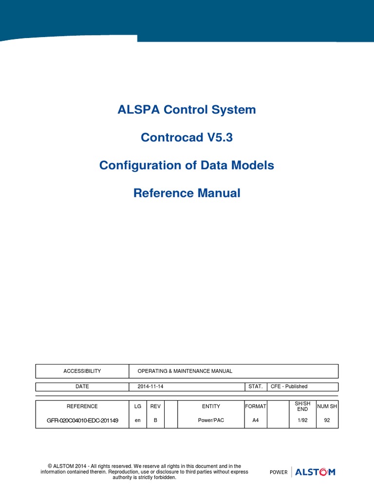 ALSPA Control System Controcad V5.3 Configuration of Data Models ...