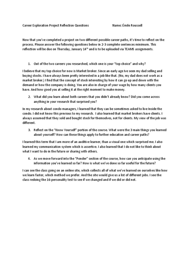 Career Path Reflection Insights | PDF