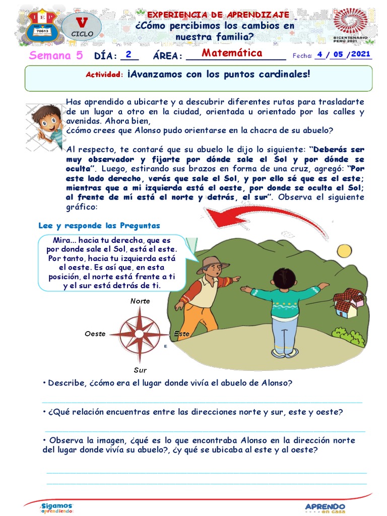 Semana 5-Dia 2-Mat-Avanzamos Con Los Puntos Cardinales | PDF | Ocio