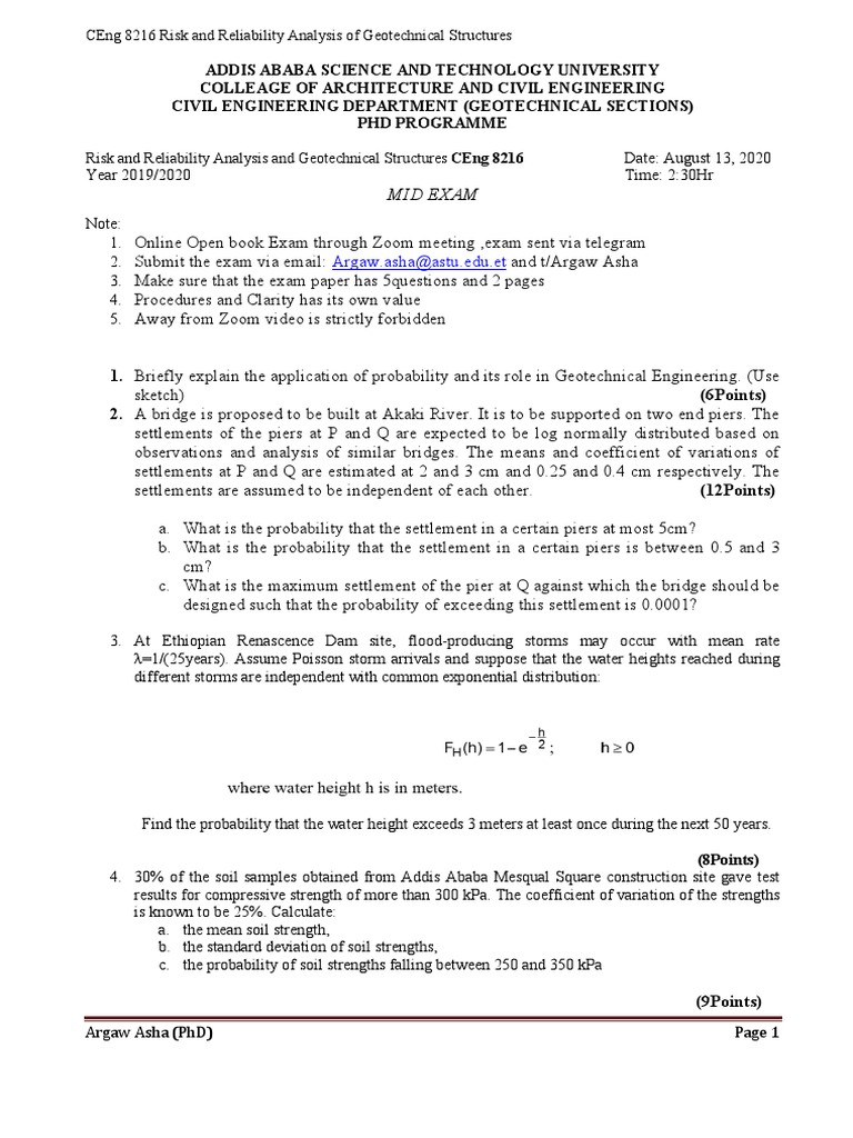 2020 Mid Exam-Risk and Reliability | PDF | Geotechnical Engineering ...