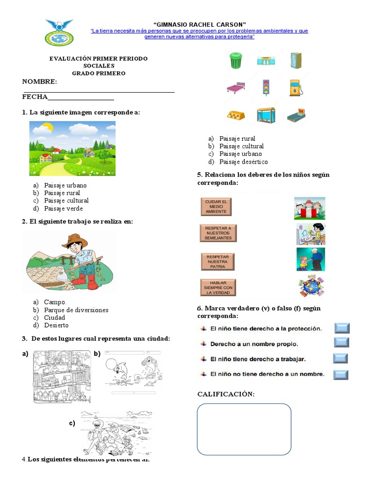 Evaluación Sociales Grado Primero | PDF