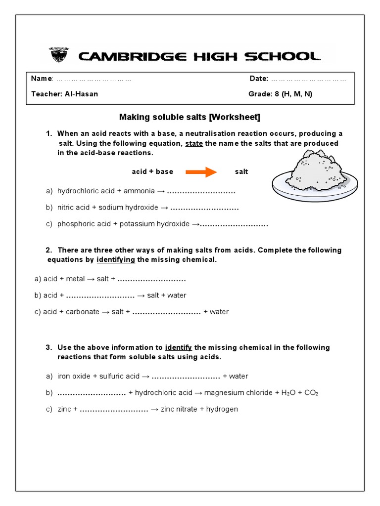 Making Soluble Salts Worksheet | PDF