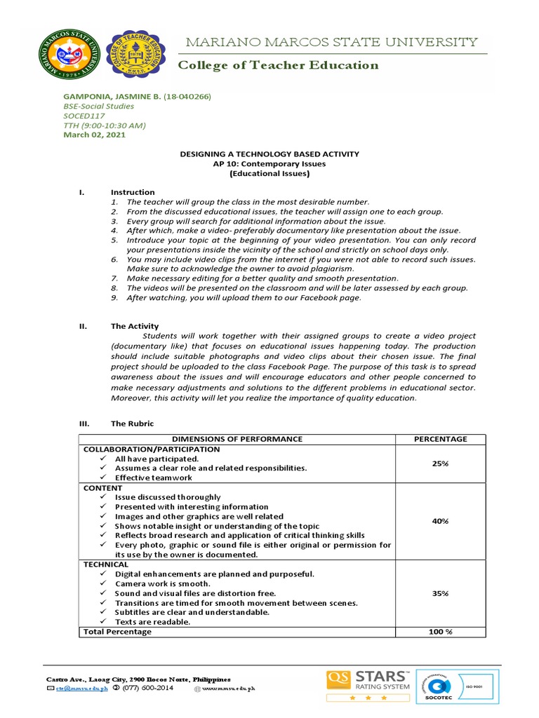 Soced117 - Activity 4 - Gamponia - Socstud | PDF | Video | Communication