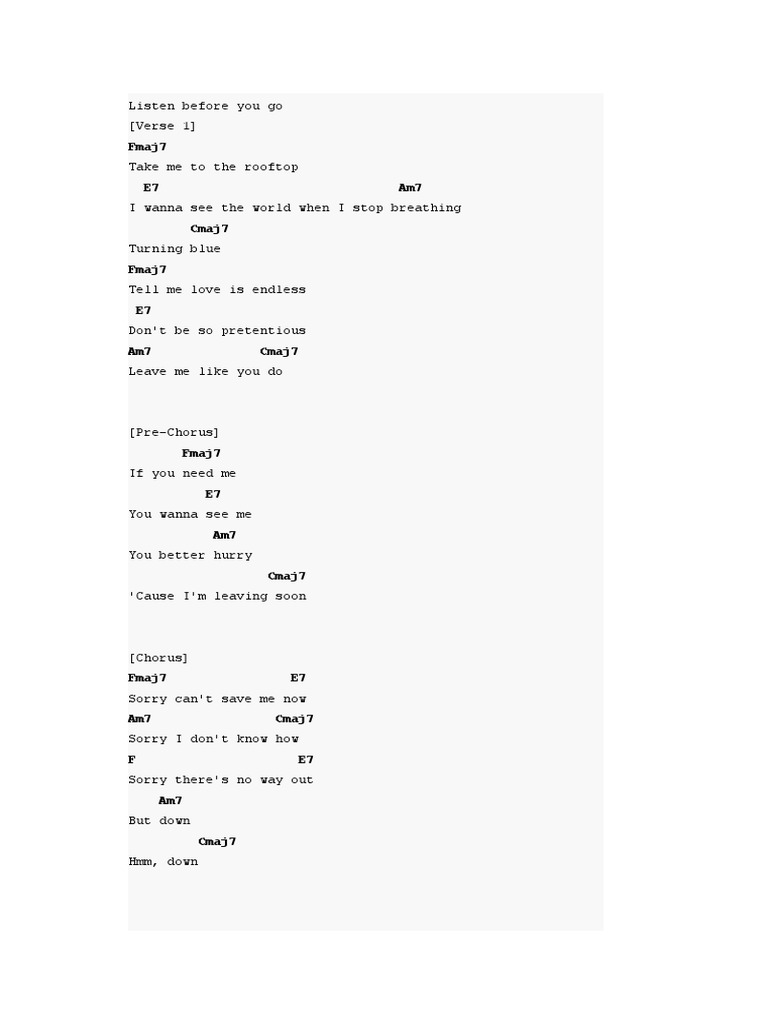 Emotional Lyrics of "Listen Before You Go" | PDF