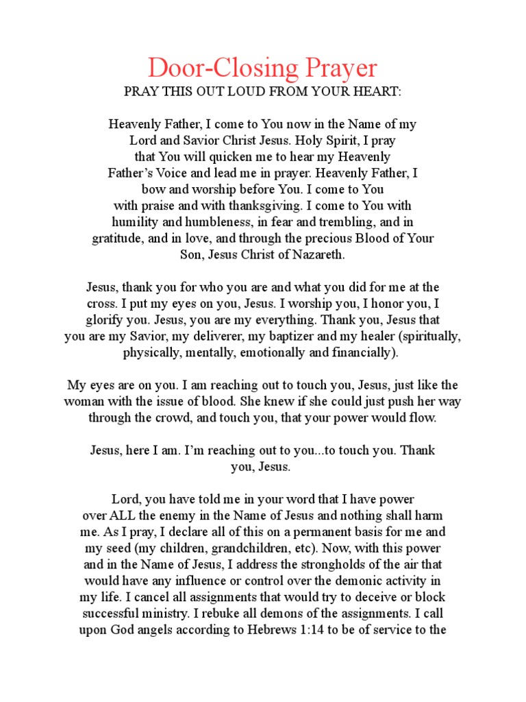 Door Closing Prayer | Download Free PDF | Repentance | Confession ...