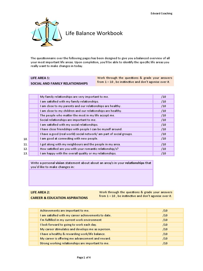 Life Balance Workbook | Download Free PDF | Psychological Concepts ...