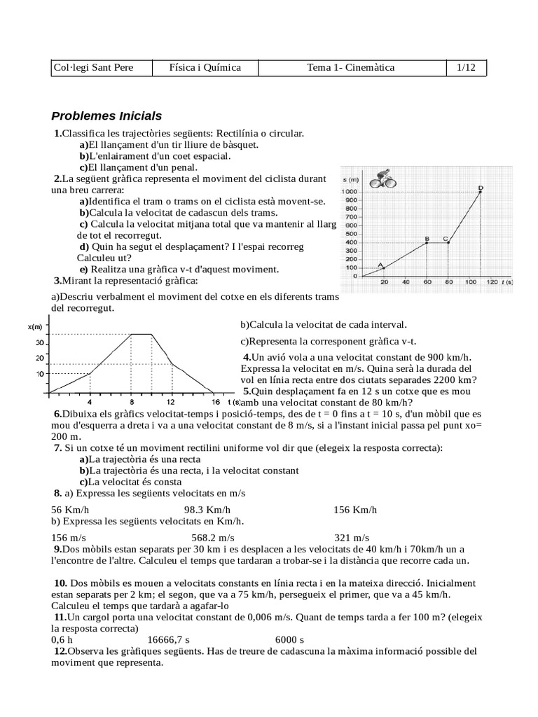 Problemes Tema 1 Cinemàtica | PDF