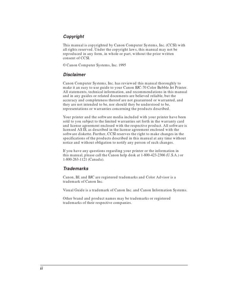 Canon BJC-70 User Manual | PDF | Printer (Computing) | Typefaces