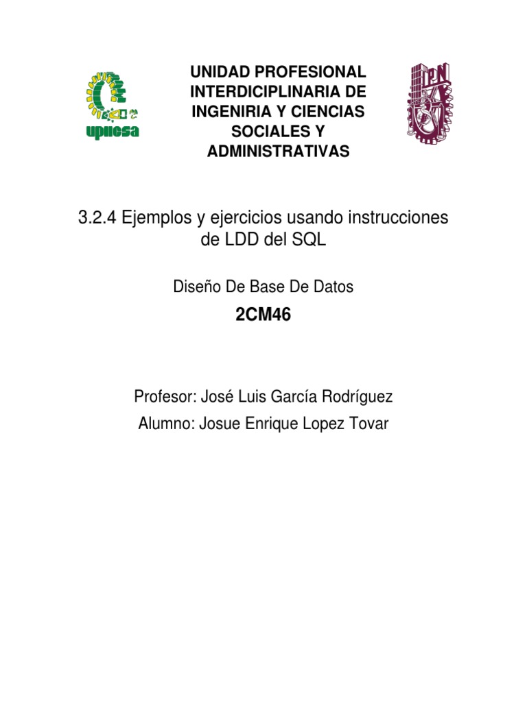 Ejercicios de DDL en SQL | PDF | Modelado científico | Software de gestión de datos