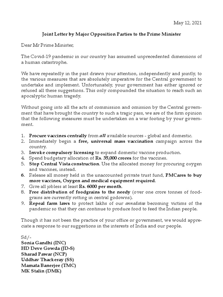 Joint-Letter | PDF | Politics Of India | Disaster And Accident