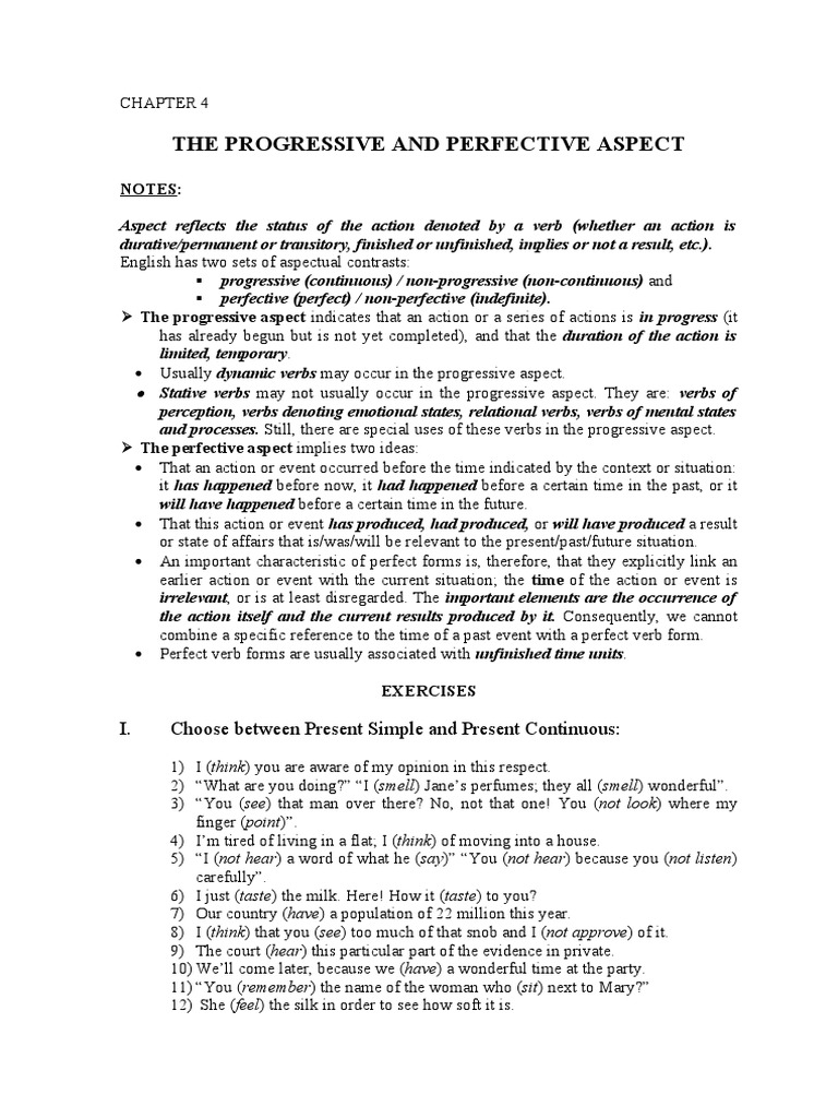The Progressive and Perfective Aspect: Notes | PDF | Language Mechanics ...