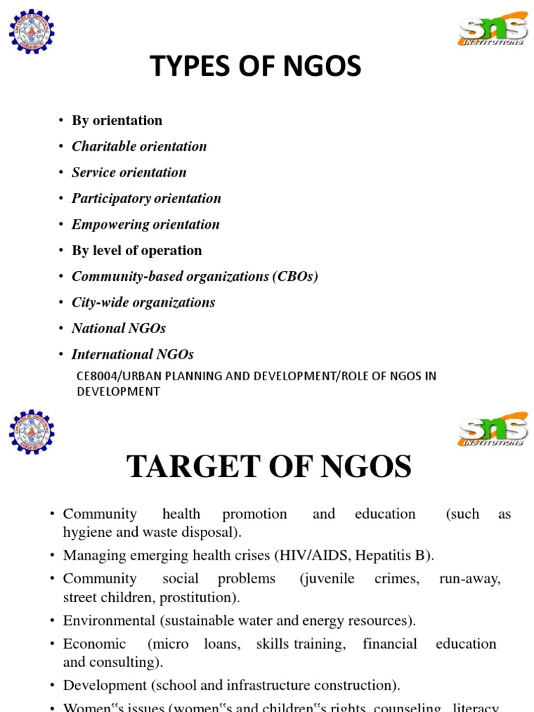 Types of Ngos: Ce8004/Urban Planning and Development/Role of Ngos in ...