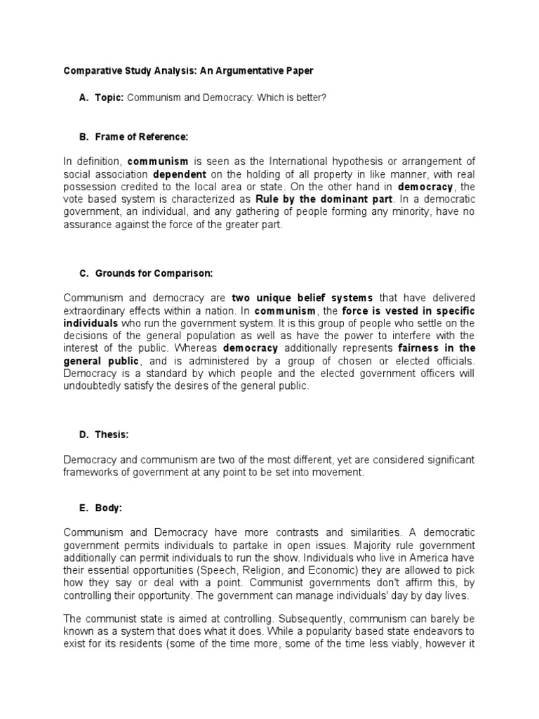 Comparative Study Analysis - An Argumentative Paper | PDF | Communism ...