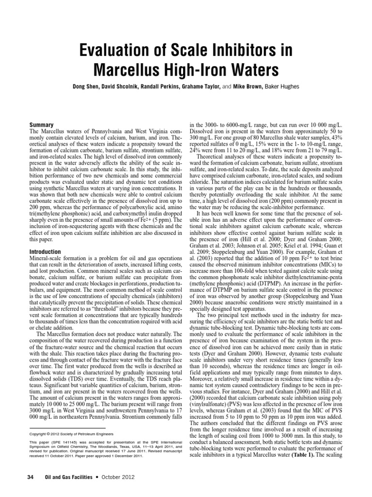 Evaluation of Scale Inhibitors High Iron Water | PDF | Iron | Solubility