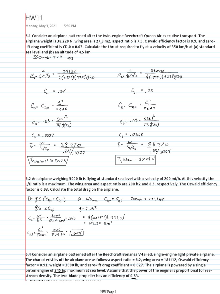 Calculations of airplane performance characteristics including thrust ...