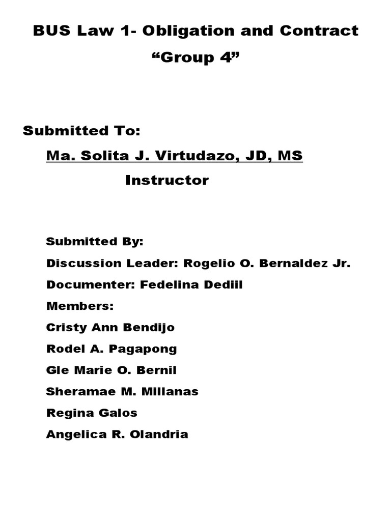 Obligation and Contract - Activity 4 - BSOA-3C - Group 4 | PDF | Breach ...
