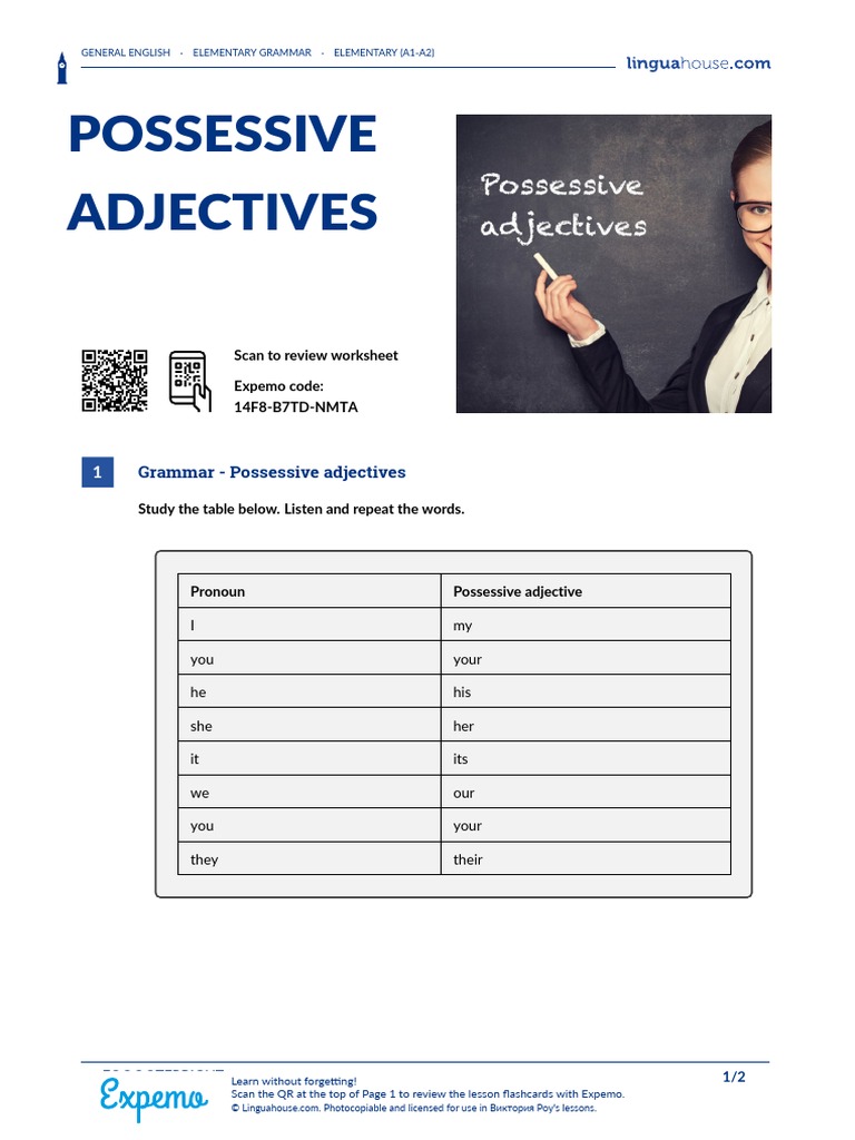 Possessive Adjectives British English Student Ver2 | PDF | English Language | Language Mechanics