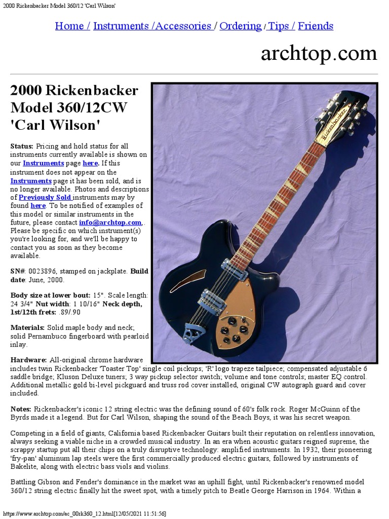 2000 Rickenbacker Model 36012 Carl Wilson | PDF | Guitars | Celtic ...