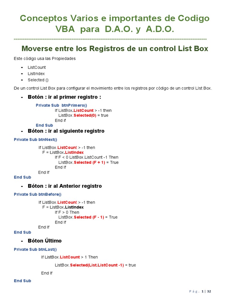 Mis Conceptos Importantes en Codigo Vba | PDF | Básico | SQL