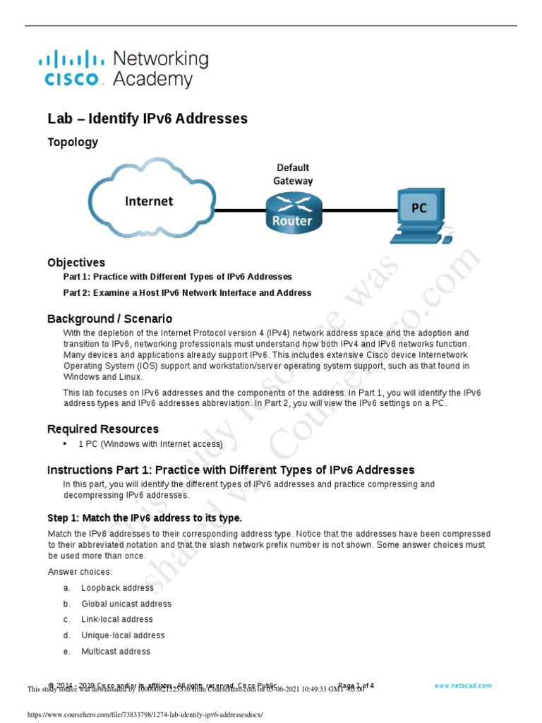 12.7.4 Lab Identify Ipv6 Addresses | PDF | Teaching Methods & Materials | Computers